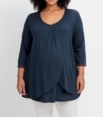 Sheego Damen Umstand 2-in-1 Shirt Oberteil 3/4-Arm Rundhals blau Gr. 44 ...