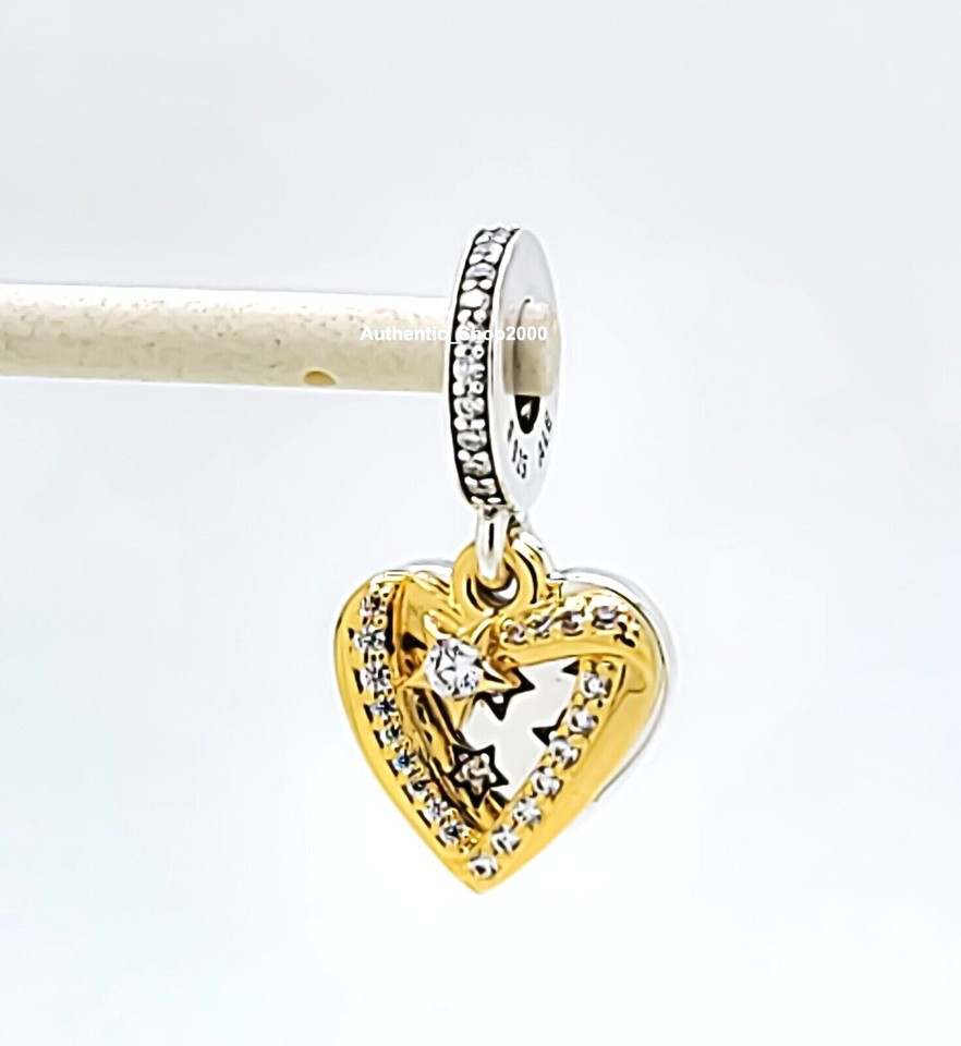 New 100% Authentic PANDORA 925 14k Gold Shooting Star Heart Charm ...