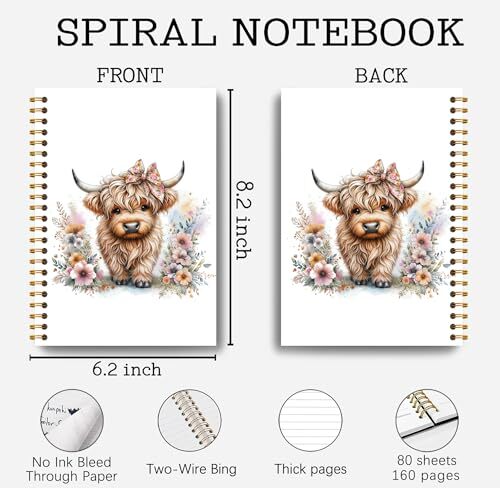 Floral Highland Cow Notebook - Western Notebook, Cow Notebook, Highland ...