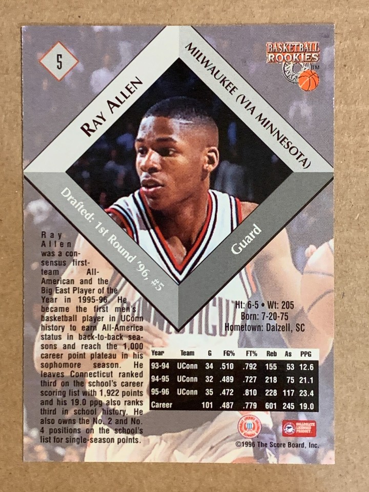 1996 Score Board Rookie Ray Allen #5 Bucks Celtics | eBay
