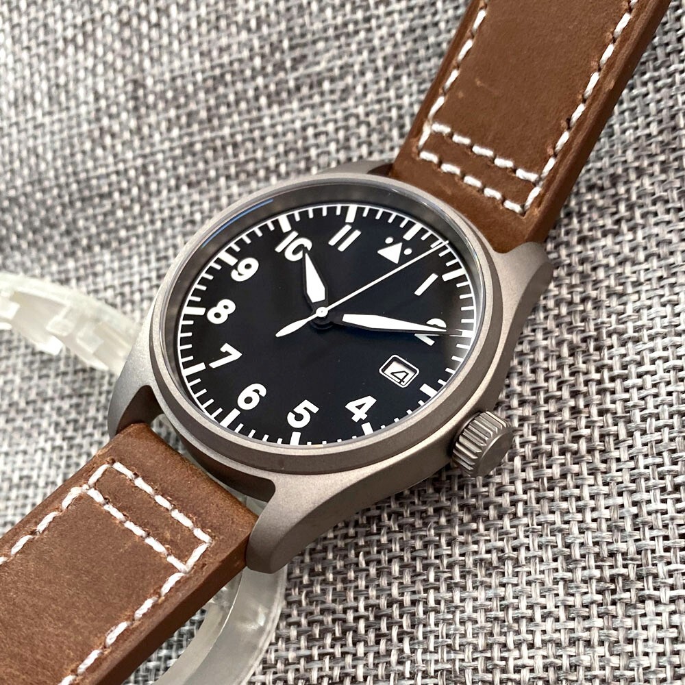 39mm Pilot NH35A 20ATM Diving Sapphire Glass Auto Solid Titanium Men ...