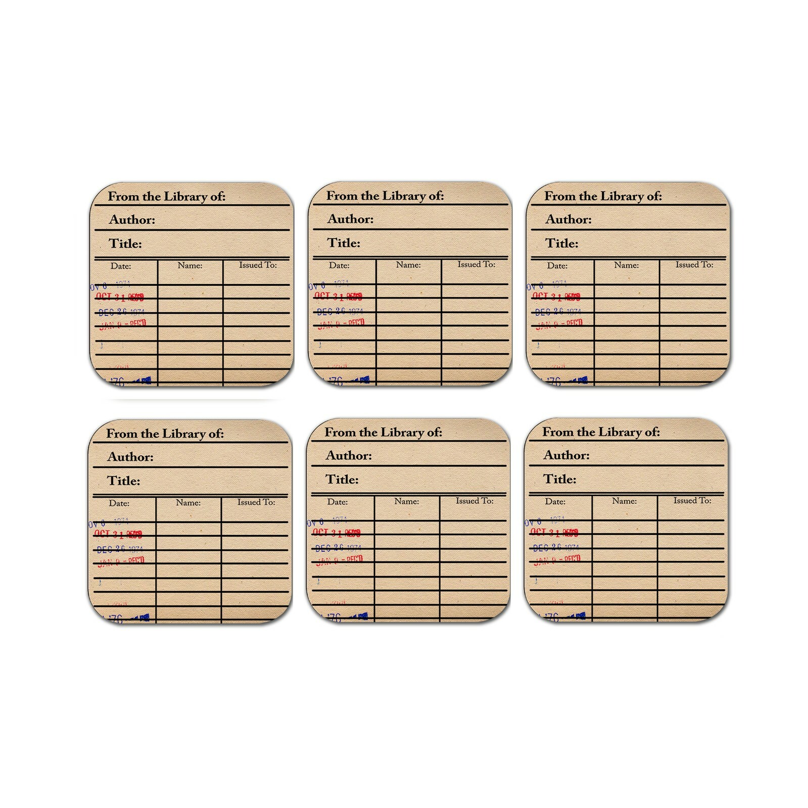 Set of Library Card Coasters. 6 Coffee Mug Coasters with Library Card ...