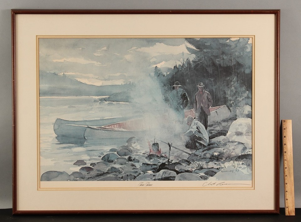 2 Large Pencil Signed CHET RENESON Western Campfire Fishing Lithograph ...