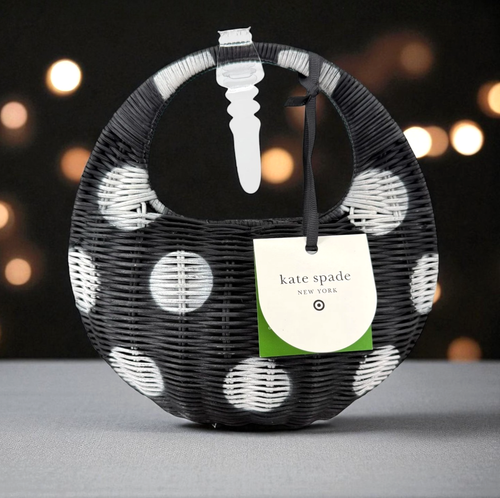 Kate Spade New York Target Black White Polka Dot Wicker Crescent Bag ...