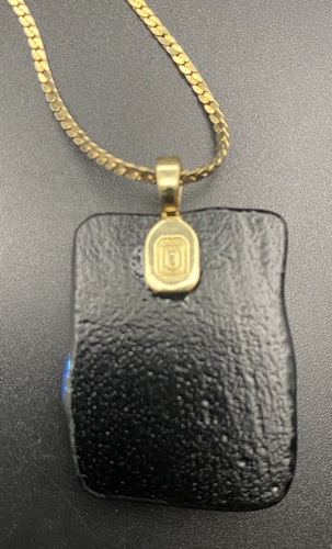 Dichroic Glass Pendant Blue Orange Green Vtg Monet Yellow Gold Plate ...