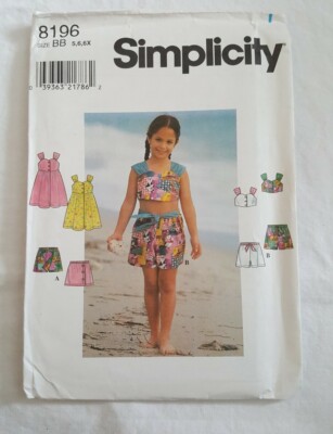 Simplicity Girls Sun Dress Top Skirt 8196 sz 5 - 6x Vtg 1998 UNCUT ...