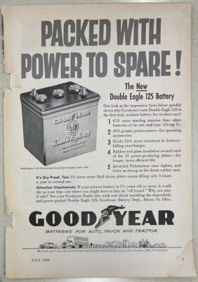 Vintage 1954 Goodyear Battery Print Ad Double Eagle 125 Car Truck ...