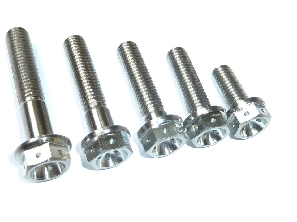 M8 X 25 TITANIUM FLANGED HEX CROSS DRILL BOLT RACE SPEC LOCK WIRE 1.25 ...
