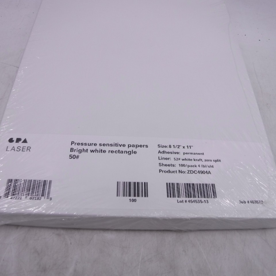 GPA Laser Pressure Sensitive Paper, White, 8.5 x 11, 100 Sheets | eBay