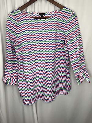 MINT! Talbots Whale Tail Wavy Print Tie Sleeve Popover Blouse Top Sz S ...