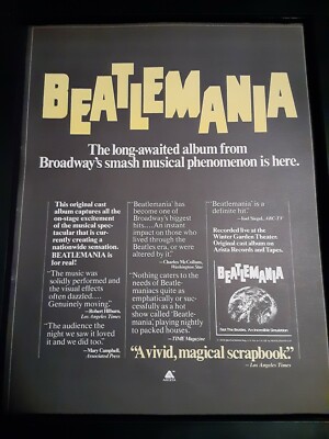 Beatlemania Rare Original Broadway Soundtrack Promo Poster Ad Framed ...