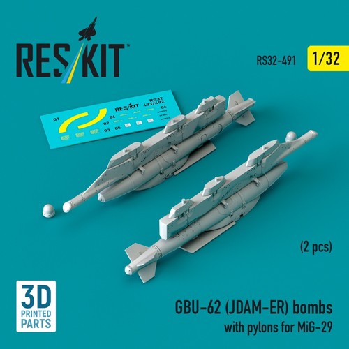 GBU-62 (JDAM-ER) bombs with pylons for MiG-29 2pcs Scale 1:32 ResKit ...
