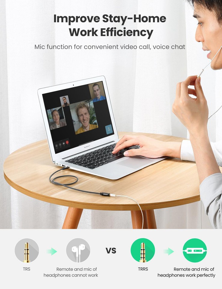 Ugreen 3.5mm Mic Stereo Jack Audio Extension Cable 4-Pole Male to ...