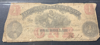 1862 $1 VIRGINIA TREASURY NOTE CONFEDERATE CIVIL WAR NOTE | eBay
