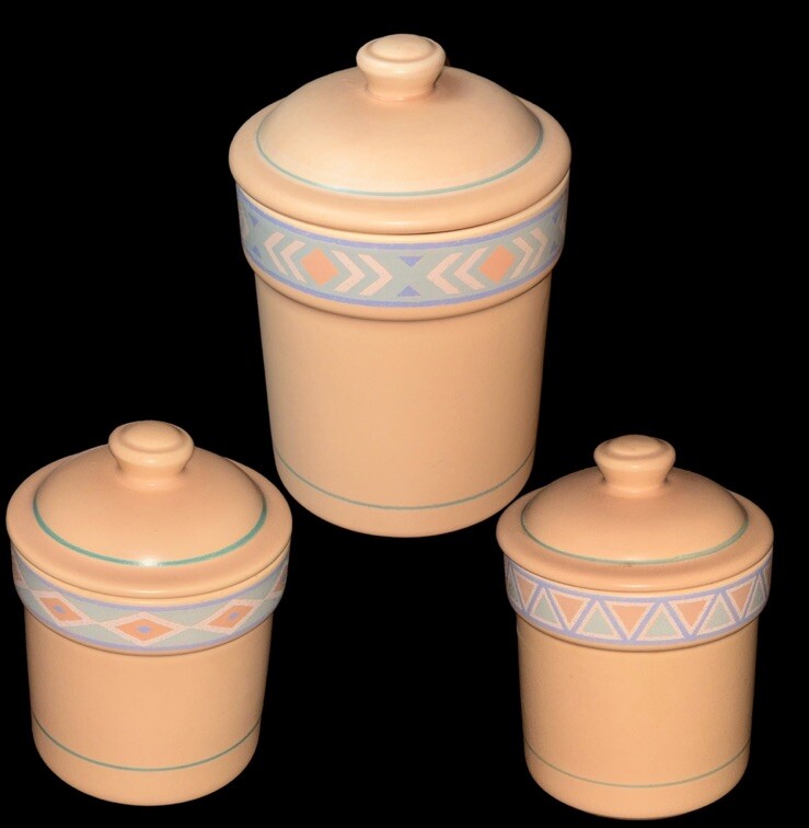Vintage Treasure Craft Southwest Aztec Peach Canisters W/ Lids Set Of 3 ...