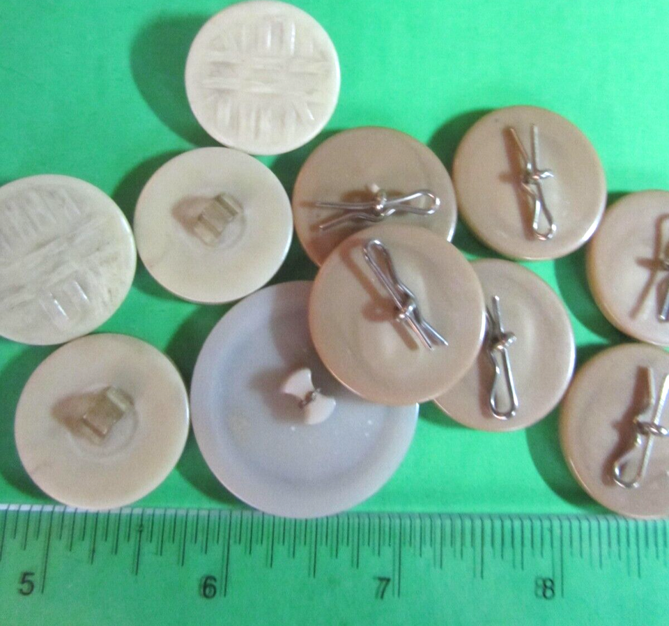 (11) VINTAGE 1"-1&3/8" BEIGE EARLY PLASTIC METAL/SELF SHANK BUTTONS-X25 ...