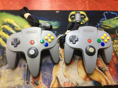 Genuine OEM Nintendo 64 N64 gray Controller Lot Of 2 Used Tested! Works ...
