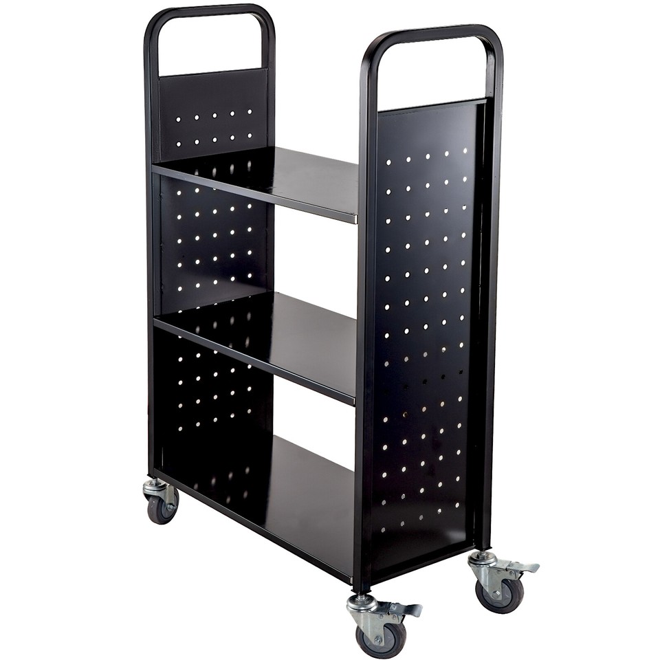 Book Cart Library Cart 200lb loped/Flat Shelves White/Black/Blue/Red | eBay