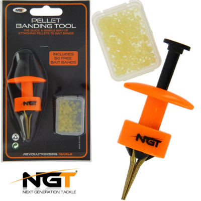 NGT Carp Fishing Tackle Pellet Bander Banding Tool + 50 FREE Bait Bands ...