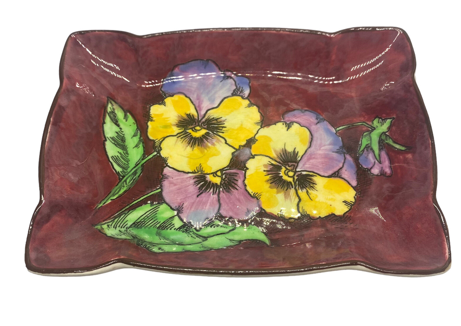 Royal Doulton Rectangle Trinket Vanity Dish PANSY Pattern England D6402 ...