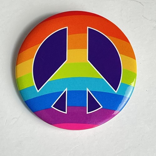 Rainbow Peace Sign Pinback Pin Button Pride 1 3/4" Round LGBTQIA Symbol ...