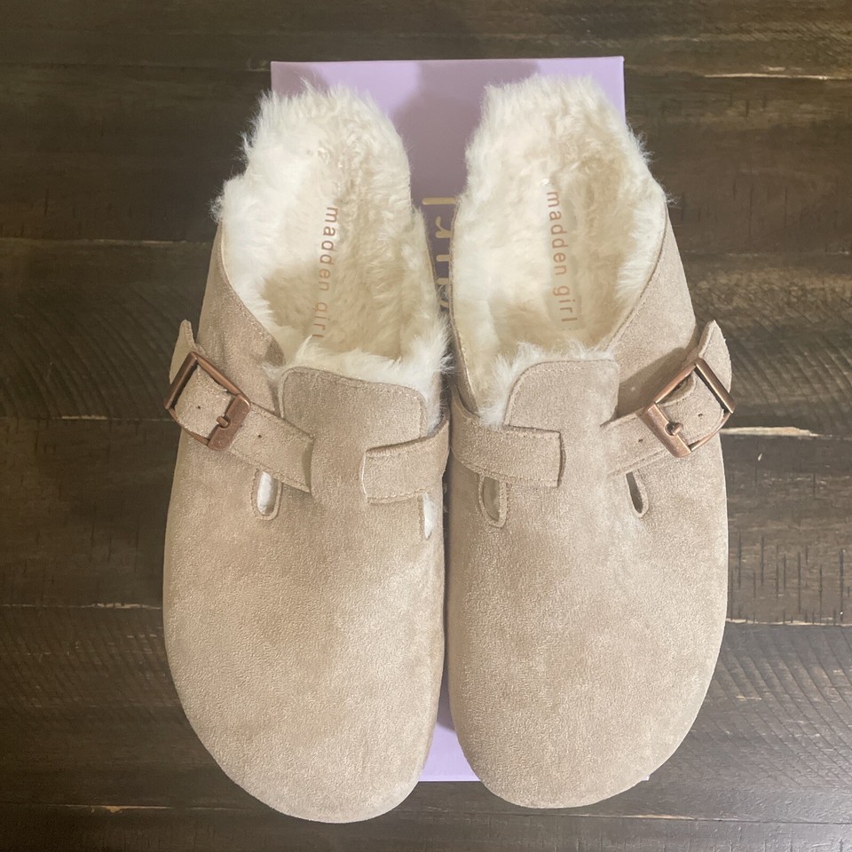 NEW Madden Girl Prance Faux Fur Lined Clog Taupe size 9.5 | eBay