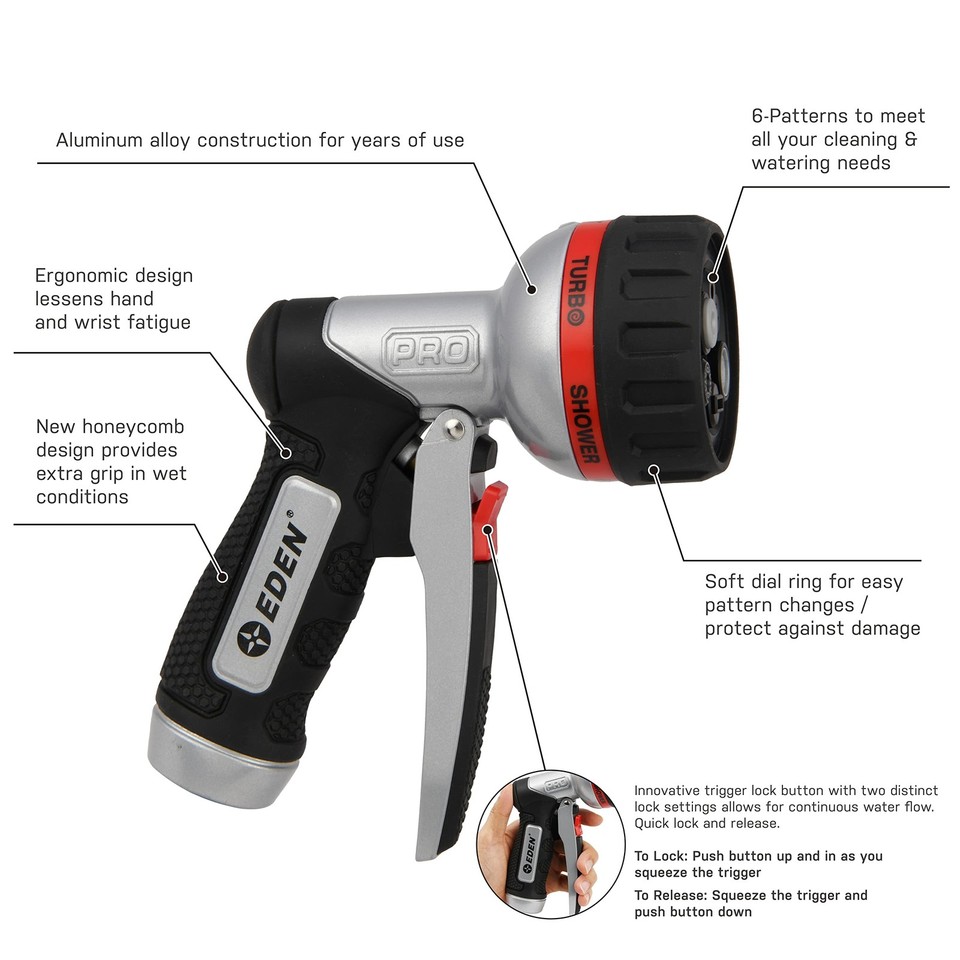 PRO 94833 Metal Front Trigger 6-Pattern Turbo Nozzle, Heavy Duty Hose ...