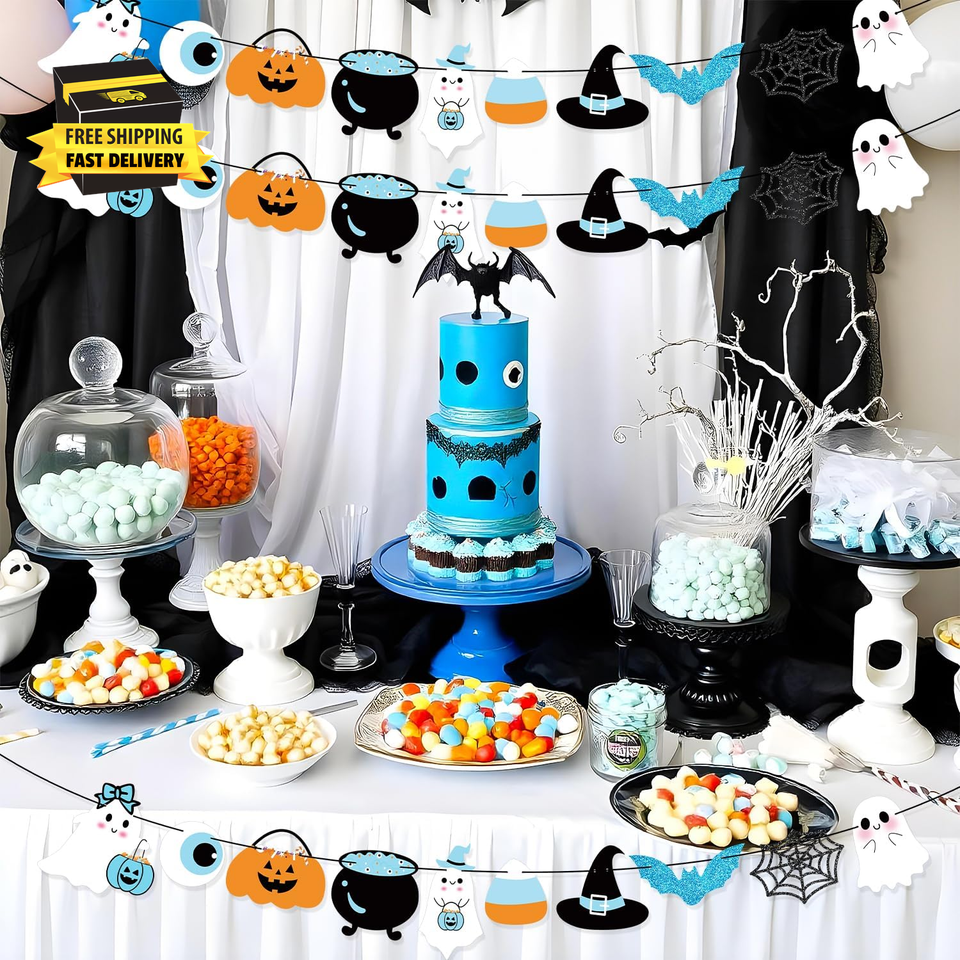 Blue Halloween Hanging Ghost Banners Halloween Party Banner Decor for ...