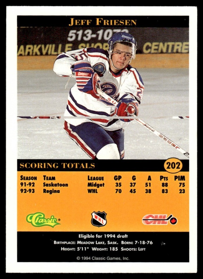 1994-95 Classic Pro Hockey Prospects JEFF FRIESEN #202 Regina Pats | eBay