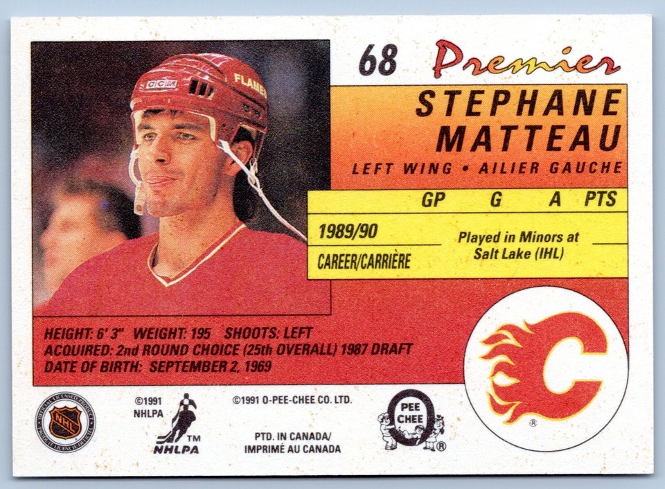 STEPHANE MATTEAU RC 1990-91 O-PEE-CHEE PREMIER 90-91 NO 68 NRMINT+ ...