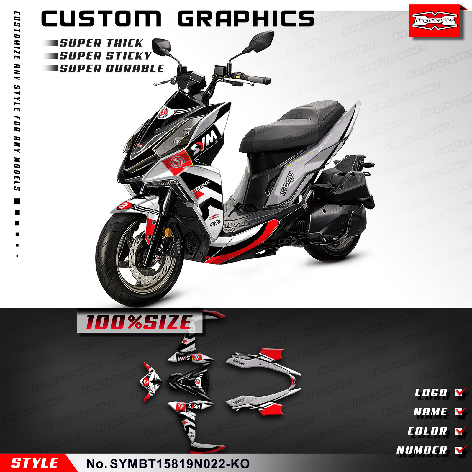 Motorcycle Graphics UV-resistant Vinyl Sticker Kit for SYM DRG BT 158 ...