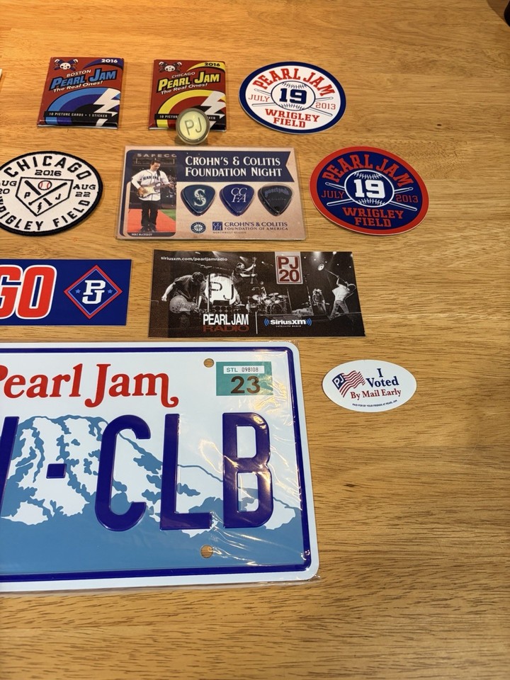PEARL JAM Lot Stickers Card Packs Guitar Picks Patches License Plate 14 ...