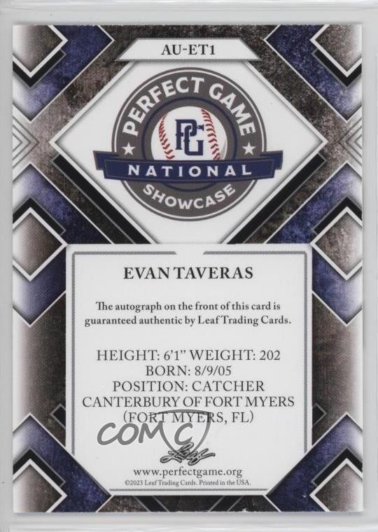 2023 Leaf Perfect Game National Showcase Black /50 Evan Taveras #AU-ET1 ...