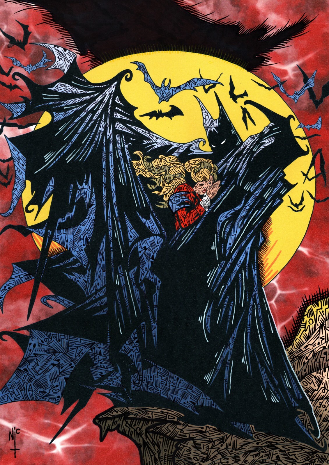 ORIGINAL COMIC ART, 12 x 17 INCH INK PENS ON ART PAPER, batman, fan art ...