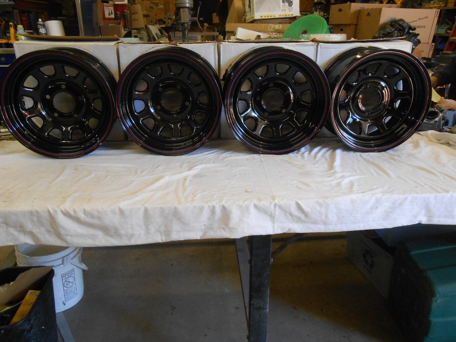15 X 7" NOS UNIQUE BLACK "D" WINDOW WHEELS RIMS . SET OF FOUR 42-5750 ...