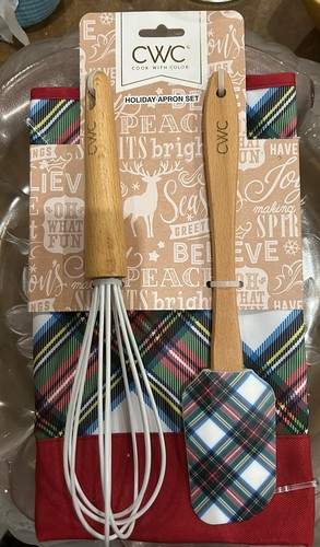 CWC Cook With Color Happy Holidays 3pc Baking Set Plaid Apron Spatula ...