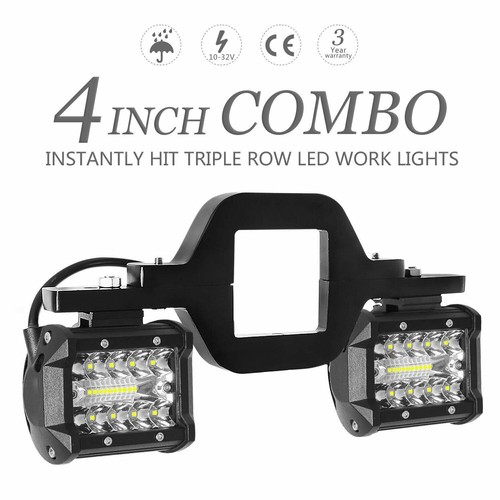 2x 4inch LED Work Light Spot Flood Combo + Rear Tow Hitch Mount Bracket ...