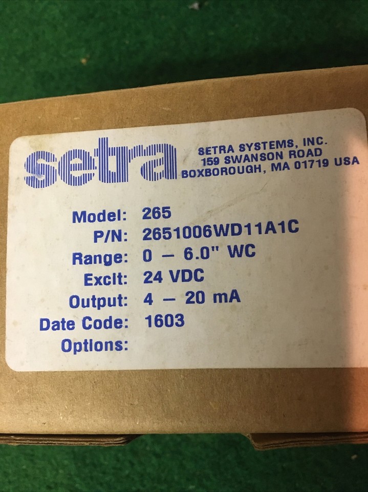 Setra 2651006WD11A1C Model 265 Differential Pressure Transducer 0 - 6.0 ...