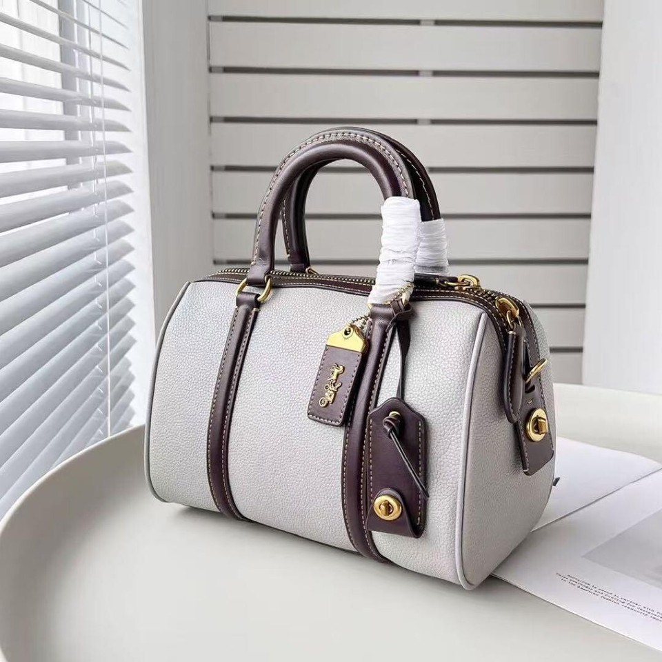 COACH C8530 Satchel Ruby 2-way Leather Handbag Gray Brown Gold SIZE 25 ...