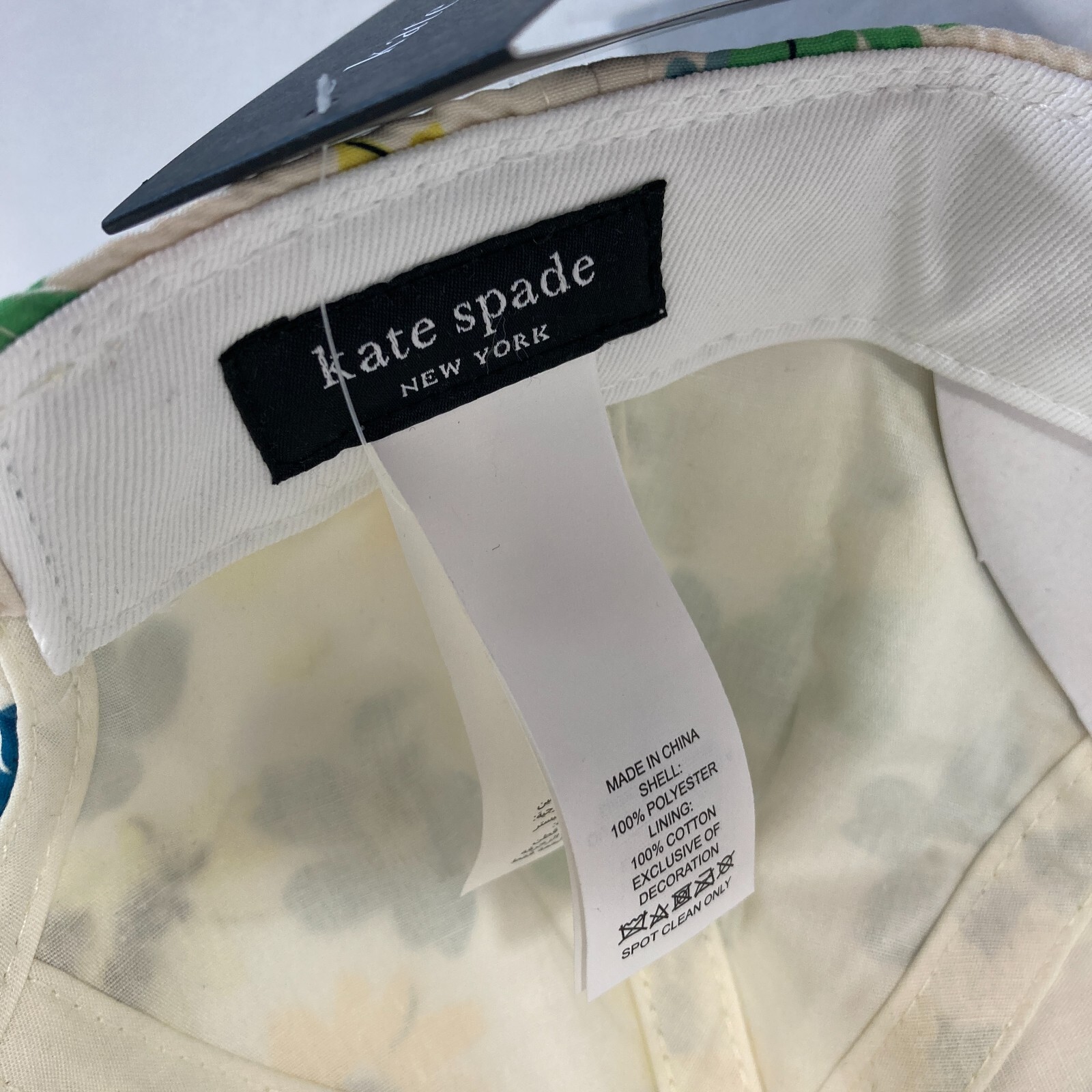 KATE SPADE HAT off-white ivory floral yellow blue green spring dad cap ...