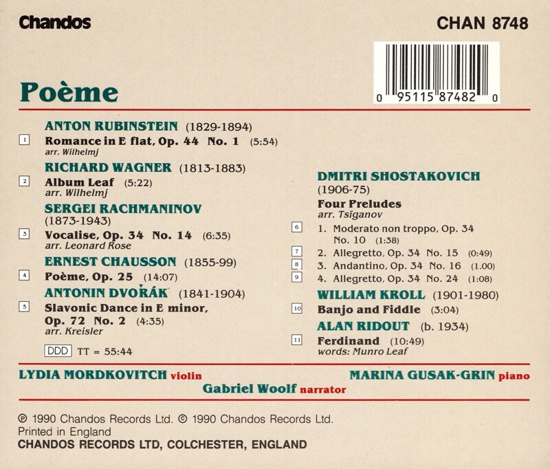 Lydia Mordkovitch, Marina Gusak-Grin, Gabriel Woolf - Poeme CD Chandos ...