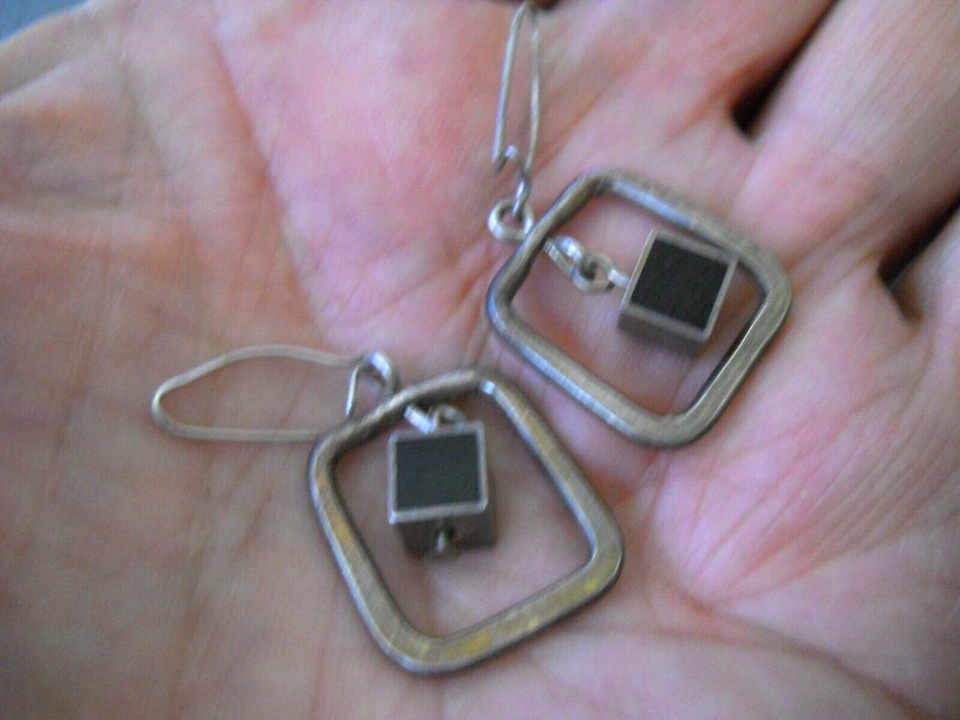 Southwestern Style Sterling Silver Square Jet Silver Cube Dangle Hook ...
