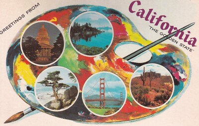 Postcard CA California Greetings Multi View on Artists Palette Colorful ...