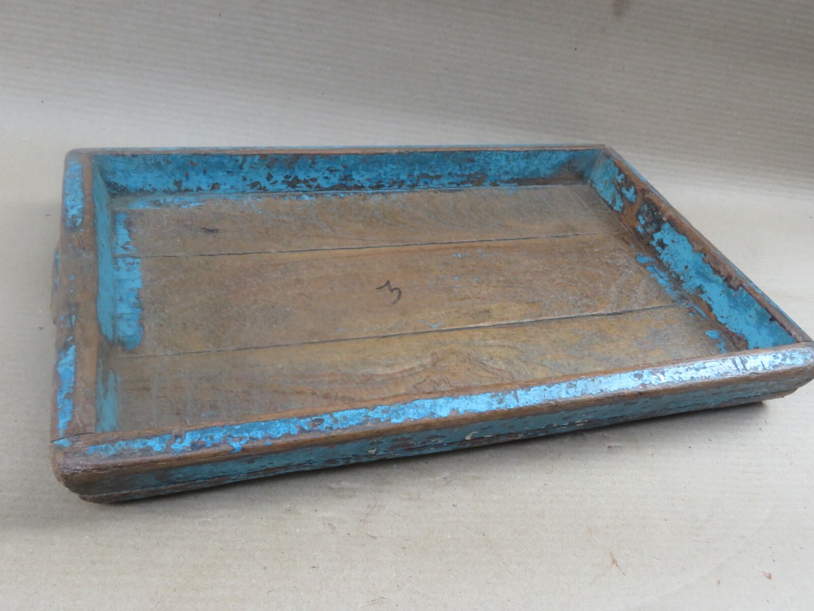 Vintage Wood serving tray Scraped Blue Color Platter Home Yard office ...