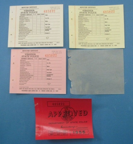 1955 Virginia inspection sticker new old stock never used with all ...