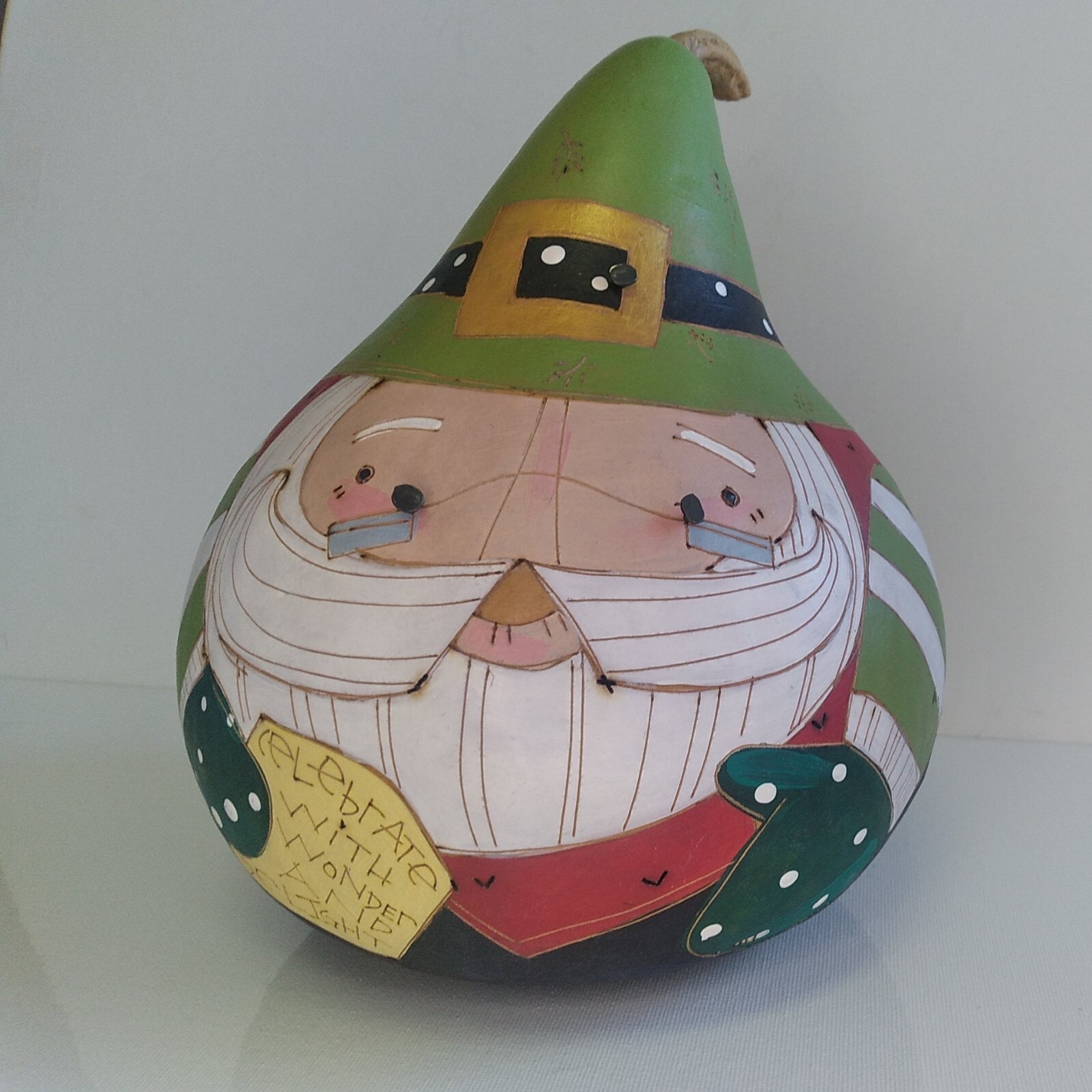 Folk Art Santa Gourd Hand Painted Carved & Nail Christmas St Nick 8 ...