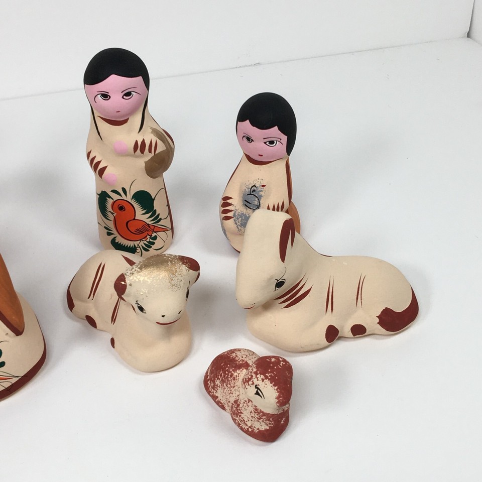 Talavera Mexican 12pc Nativity Set Hand Painted Folk Art Pottery Beige ...