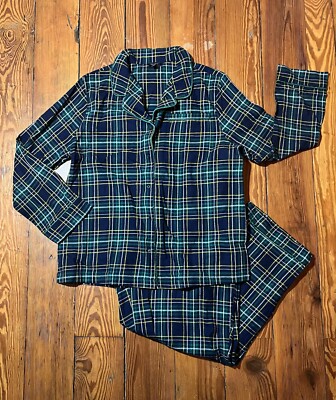 Talbots Flannel Pajamas Set Plaid Cotton Button Down Long Sleeve Top ...