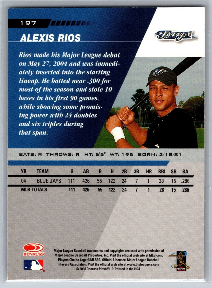 2005 Leaf #197 Alexis Rios Toronto Blue Jays MLB Baseball Card | eBay