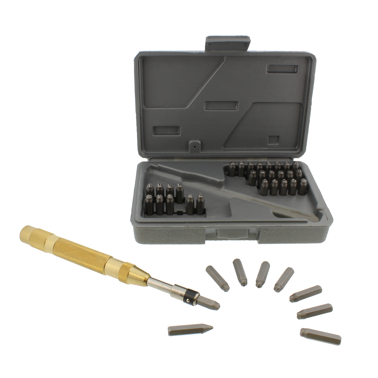DCT Metal Stamping Stamps & Punch Handle 37pc Tool Kit Emboss Engrave ...